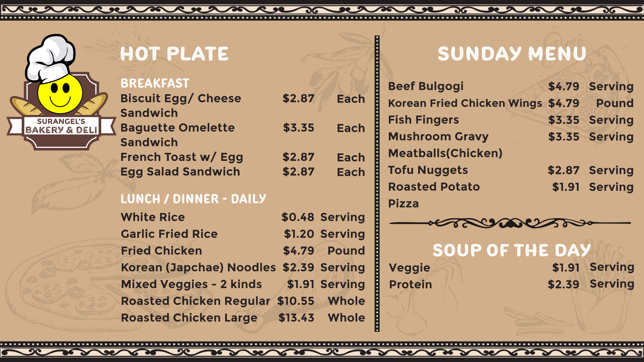 Bakery Deli Menu – SURANGEL & SONS CO.