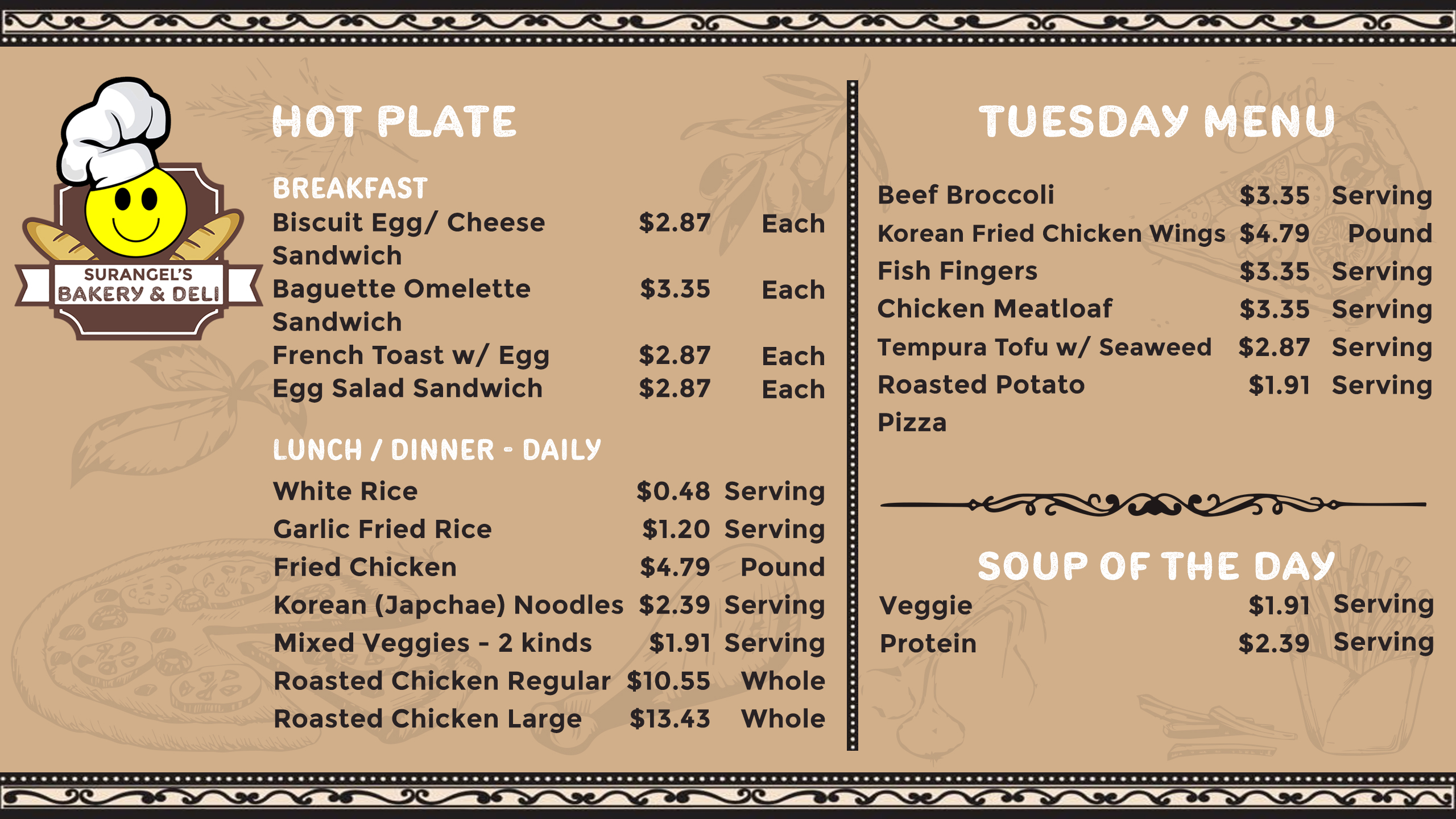 Bakery Deli Menu – SURANGEL & SONS CO.